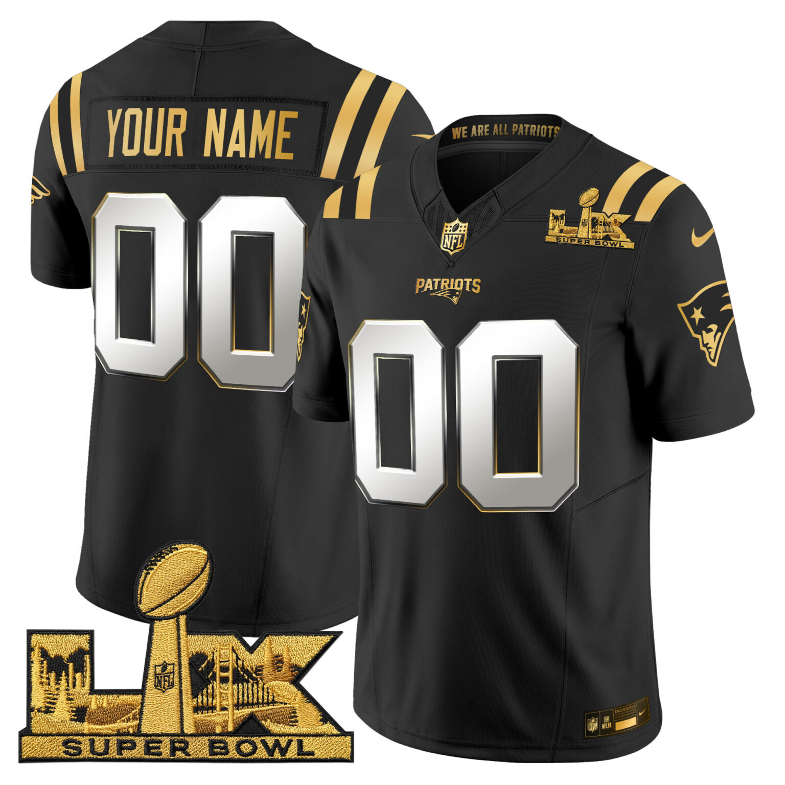 New England Patriots Super Bowl LX Gold Vapor Limited Custom Jersey ...